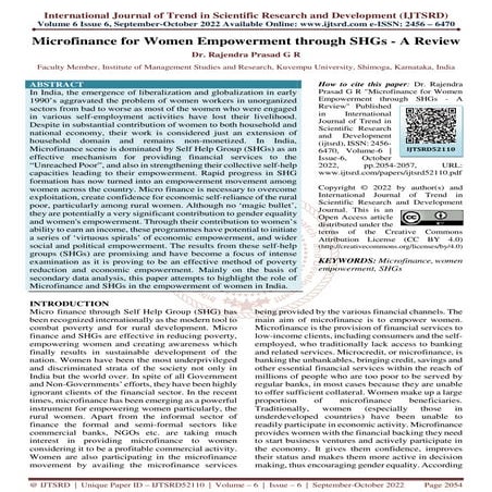 Microfinance for Women Empowerment through SHGs A Review | PDF