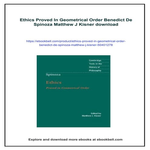 Ethics Proved In Geometrical Order Benedict De Spinoza Matthew J Kisner ...