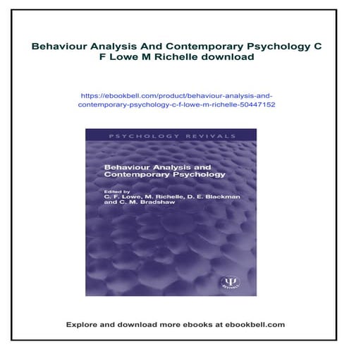 Behaviour Analysis And Contemporary Psychology C F Lowe M Richelle | PDF