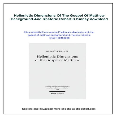 Hellenistic Dimensions Of The Gospel Of Matthew Background And Rhetoric ...
