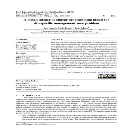 Amixed integer nonlinear programming model for site-specific management zone problem | PDF