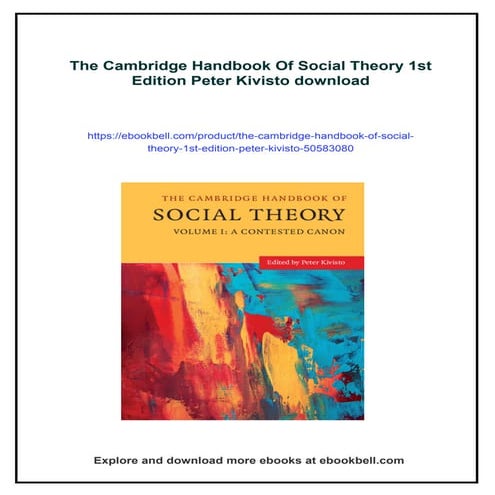 The Cambridge Handbook Of Social Theory 1st Edition Peter Kivisto | PDF