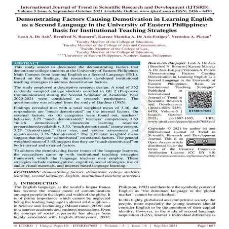 Demonstrating Factors Causing Demotivation In Learning English As A Second Language In The