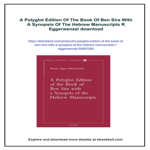 A Polyglot Edition Of The Book Of Ben Sira With A Synopsis Of The Hebrew Manuscripts R ...