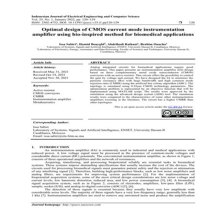 Optimal design of CMOS current mode instrumentation amplifier using bio ...