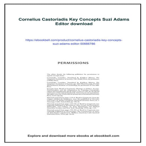Cornelius Castoriadis Key Concepts Suzi Adams Editor | PDF