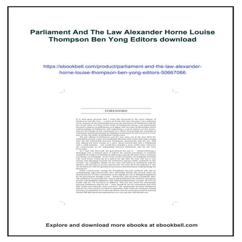 Parliament And The Law Alexander Horne Louise Thompson Ben Yong Editors ...