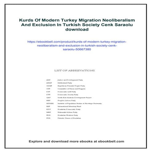 Kurds Of Modern Turkey Migration Neoliberalism And Exclusion In Turkish ...