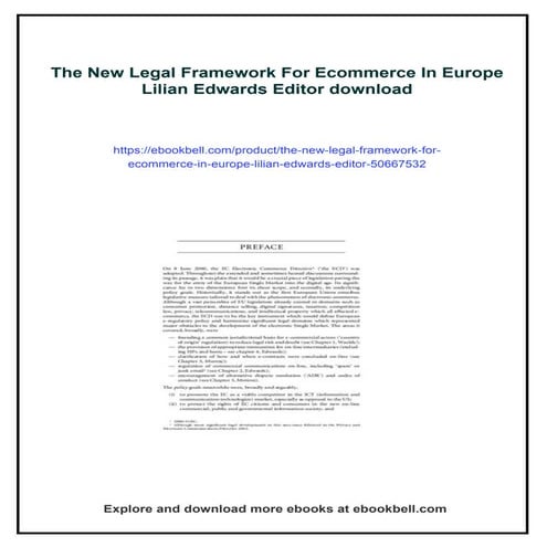 The New Legal Framework For Ecommerce In Europe Lilian Edwards Editor | PDF