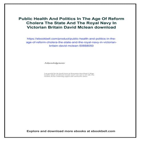 Public Health And Politics In The Age Of Reform Cholera The State And ...