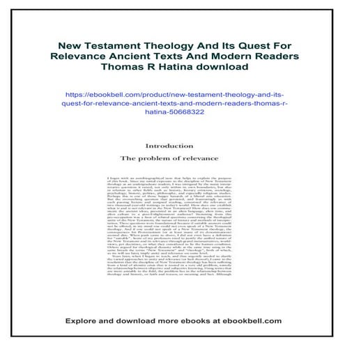 New Testament Theology And Its Quest For Relevance Ancient Texts And ...