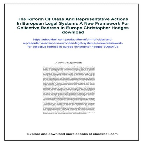 The Reform Of Class And Representative Actions In European Legal ...
