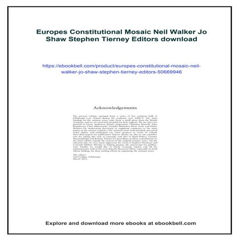 Europes Constitutional Mosaic Neil Walker Jo Shaw Stephen Tierney Editors | PDF