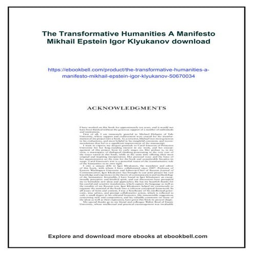 The Transformative Humanities A Manifesto Mikhail Epstein Igor ...