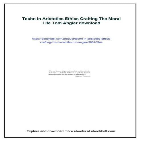 Techn In Aristotles Ethics Crafting The Moral Life Tom Angier | PDF