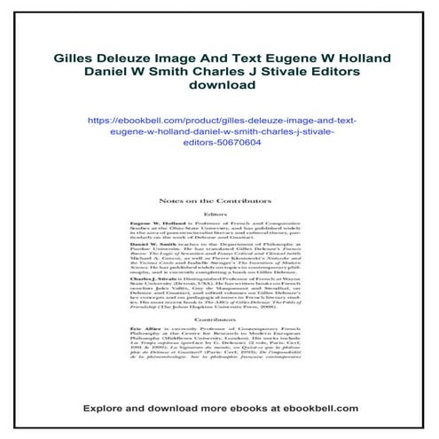 Gilles Deleuze Image And Text Eugene W Holland Daniel W Smith Charles J ...
