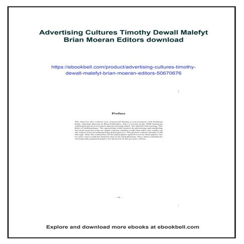 Advertising Cultures Timothy Dewall Malefyt Brian Moeran Editors | PDF