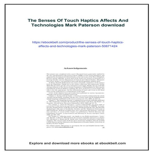 The Senses Of Touch Haptics Affects And Technologies Mark Paterson | PDF