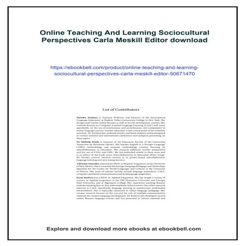 Online Teaching And Learning Sociocultural Perspectives Carla Meskill ...