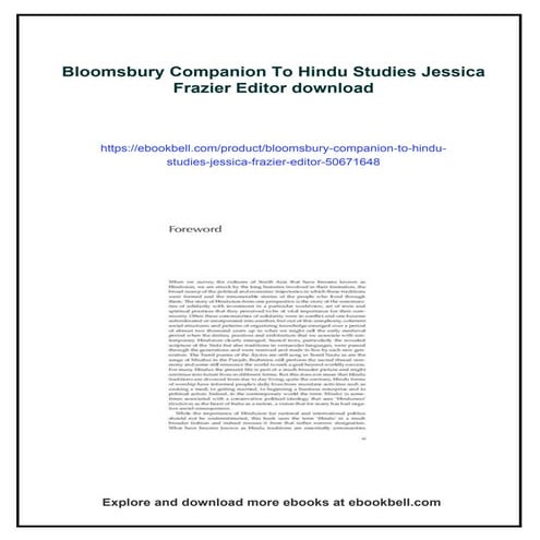 Bloomsbury Companion To Hindu Studies Jessica Frazier Editor | PDF