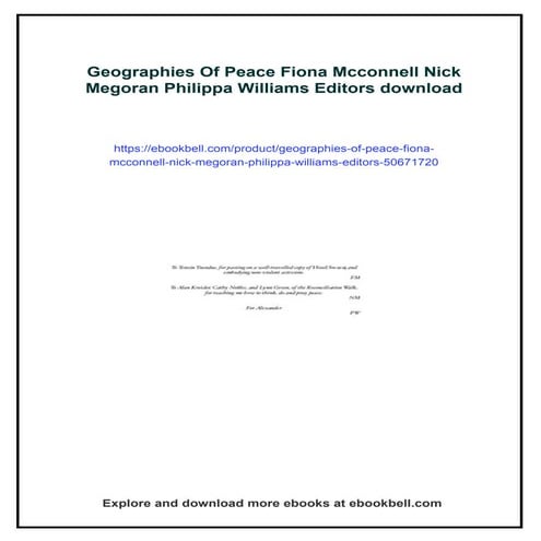 Geographies Of Peace Fiona Mcconnell Nick Megoran Philippa Williams ...