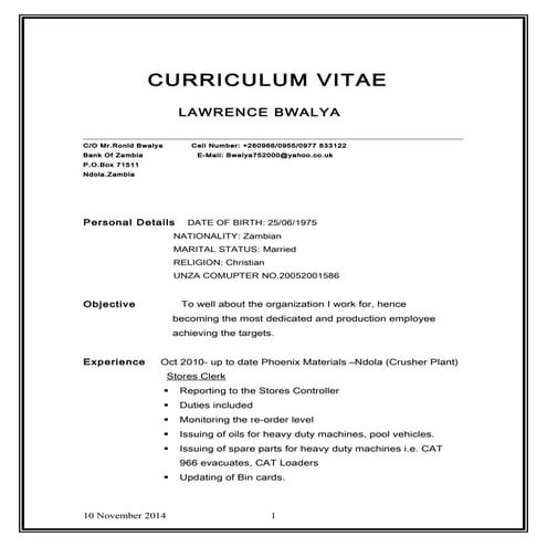Lawrence Bwalya-CV | DOC