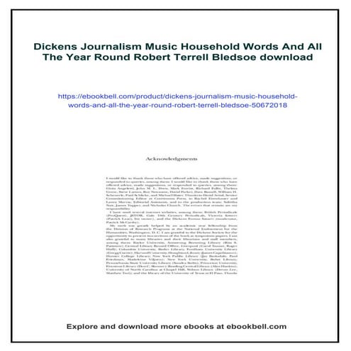 Dickens Journalism Music Household Words And All The Year Round Robert Terrell Bledsoe | PDF
