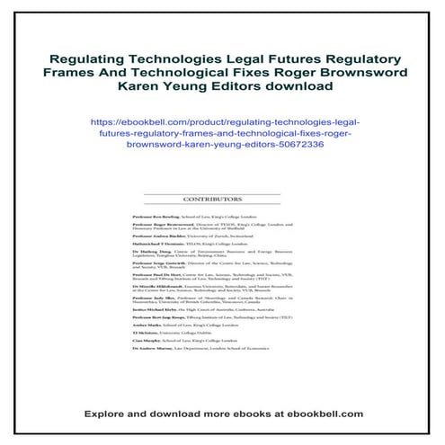 Regulating Technologies Legal Futures Regulatory Frames And ...
