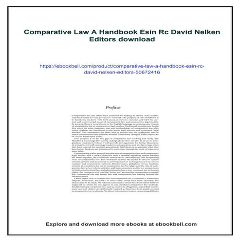 Comparative Law A Handbook Esin Rc David Nelken Editors | PDF