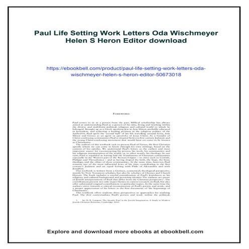 Paul Life Setting Work Letters Oda Wischmeyer Helen S Heron Editor | PDF