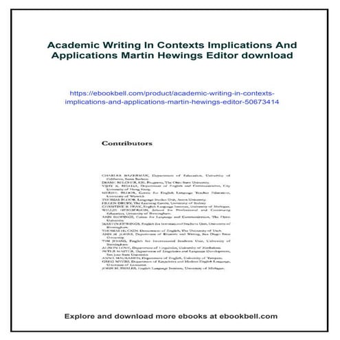Academic Writing In Contexts Implications And Applications Martin ...