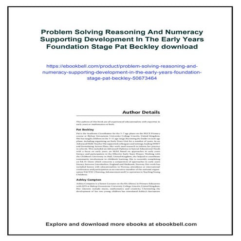 Problem Solving Reasoning And Numeracy Supporting Development In The Early Years Foundation ...