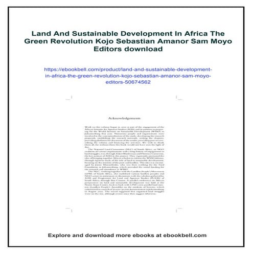 Land And Sustainable Development In Africa The Green Revolution Kojo ...