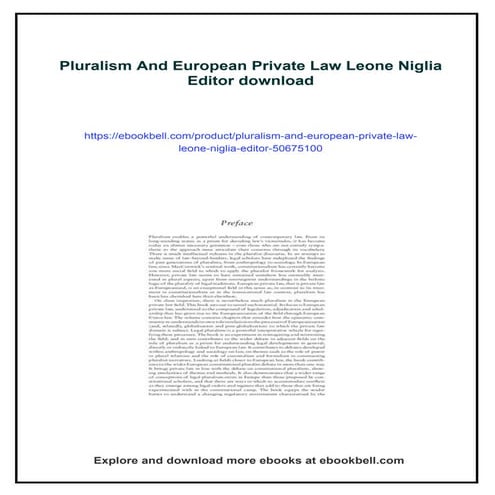 Pluralism And European Private Law Leone Niglia Editor | PDF