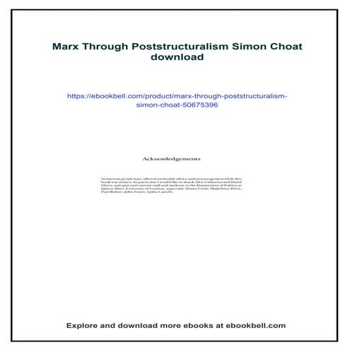 Marx Through Poststructuralism Simon Choat | PDF