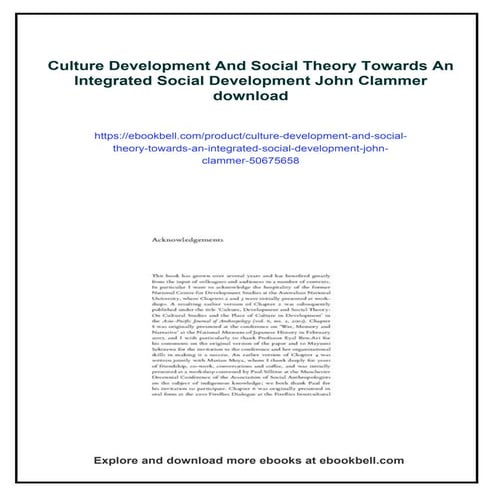 Culture Development And Social Theory Towards An Integrated Social ...