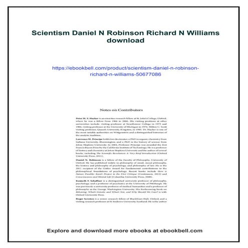 Scientism Daniel N Robinson Richard N Williams | PDF
