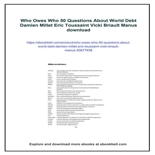 Who Owes Who 50 Questions About World Debt Damien Millet Eric Toussaint ...