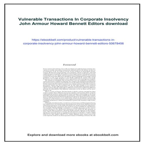 Vulnerable Transactions In Corporate Insolvency John Armour Howard Bennett Editors | PDF