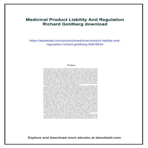 Medicinal Product Liability And Regulation Richard Goldberg | PDF