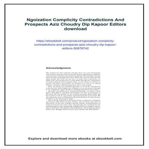 Ngoization Complicity Contradictions And Prospects Aziz Choudry Dip Kapoor Editors | PDF
