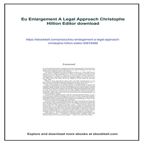 Eu Enlargement A Legal Approach Christophe Hillion Editor | PDF