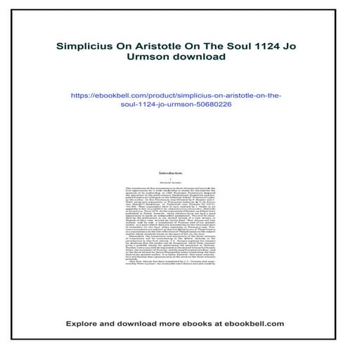 Simplicius On Aristotle On The Soul 1124 Jo Urmson | PDF