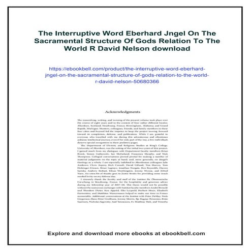 The Interruptive Word Eberhard Jngel On The Sacramental Structure Of ...