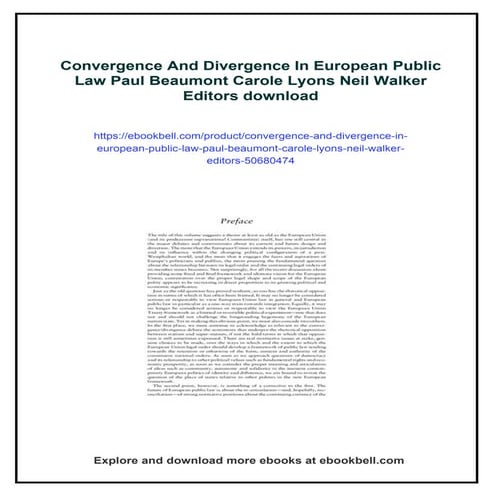 Convergence And Divergence In European Public Law Paul Beaumont Carole Lyons Neil Walker Editors ...