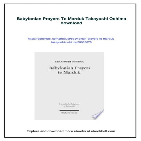 Babylonian Prayers To Marduk Takayoshi Oshima | PDF