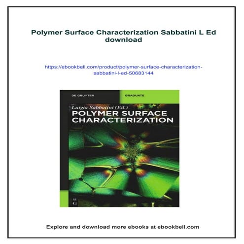 Polymer Surface Characterization Sabbatini L Ed | PDF