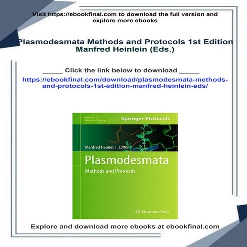 Plasmodesmata Methods and Protocols 1st Edition Manfred Heinlein (Eds.) | PDF