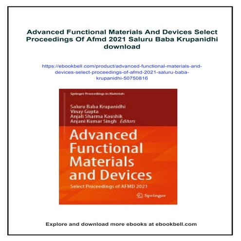 Advanced Functional Materials And Devices Select Proceedings Of Afmd ...