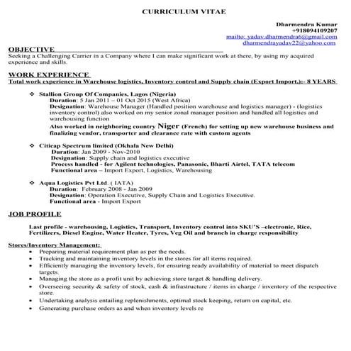 dharmendra current updated resume | DOC